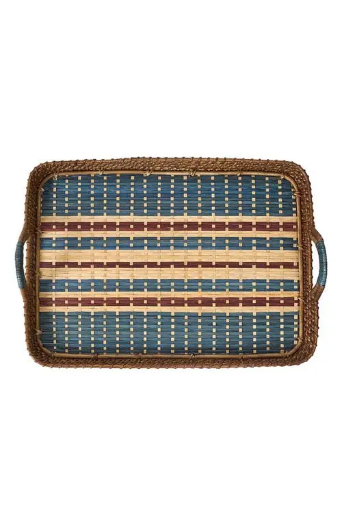 JULISKA Danish Stripe Wicker Tray - Navy