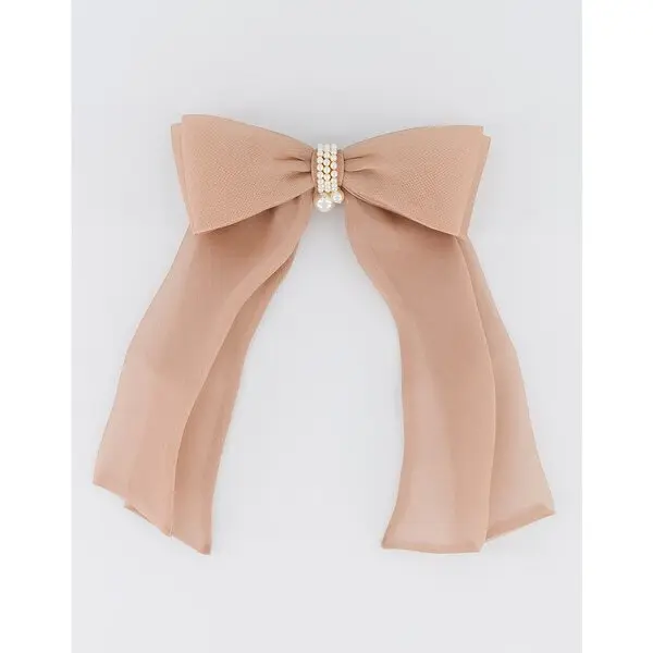 Alexandre De Paris Organza Silk Bow Barrette - Beige