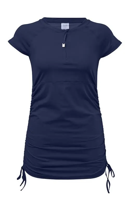 SNAPPER ROCK Ruched Short Sleeve Swim Dress - Navy