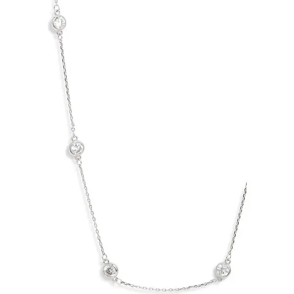 Nordstrom Bezel Cubic Zirconia Station Necklace - Clear- Silver