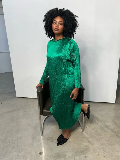 Baacal Lynda Reversible Pleated Satin Sheath Dress - Emerald