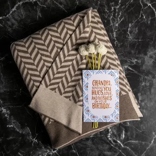 PINK LEMONADE Zima Organic Cotton Throw Blanket - Dark Brown