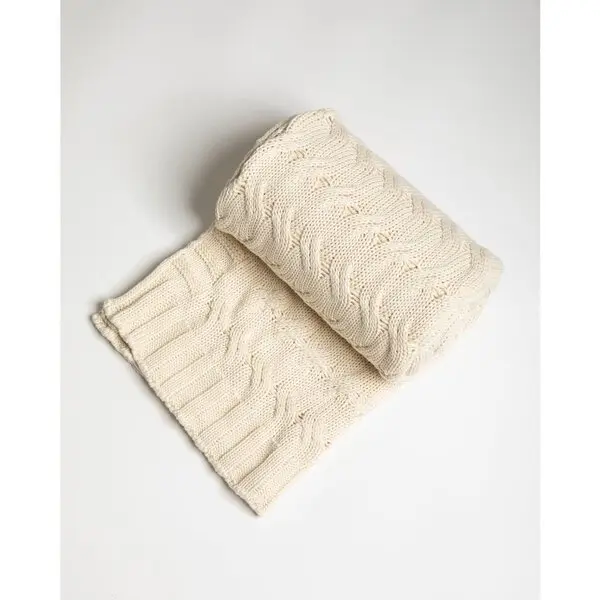 PINK LEMONADE Chunky Cable Organic Cotton Throw Blanket - Natural
