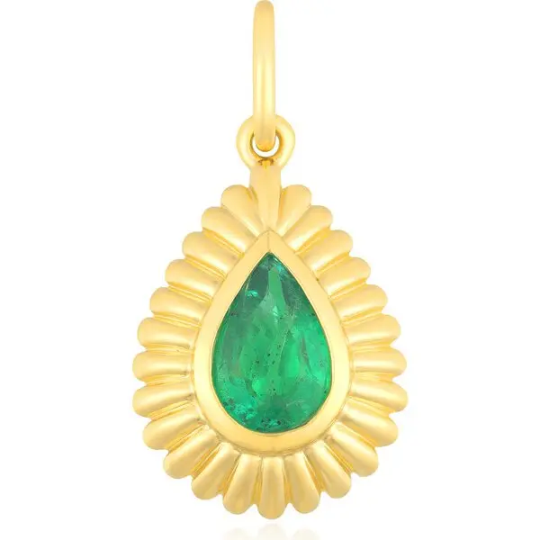 Ef Collection Emerald Fluted Teardrop Charm - Gold
