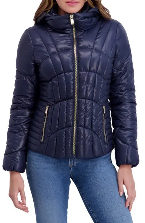 Kensie Hooded Puffer Jacket - Navy
