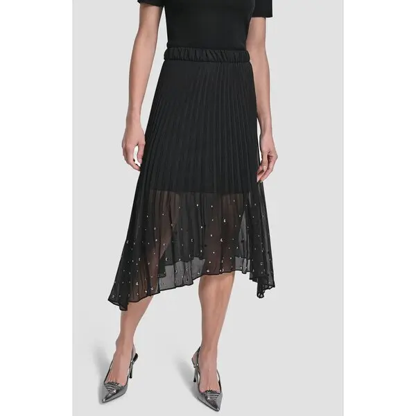 Dkny Studded Pleated Chiffon Midi Skirt