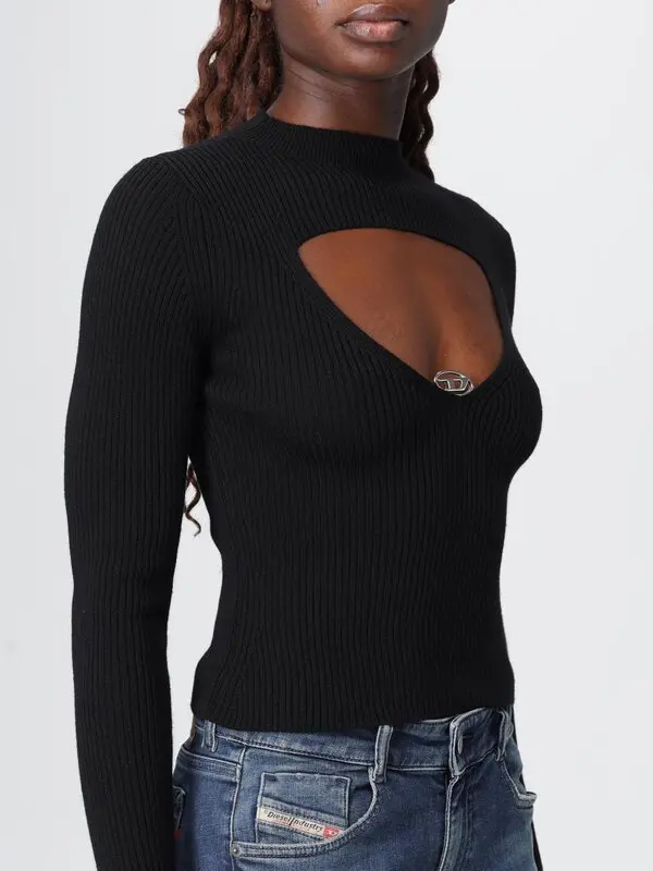 DIESEL® Ribbed Knit Top With Cut-out Detail - Black