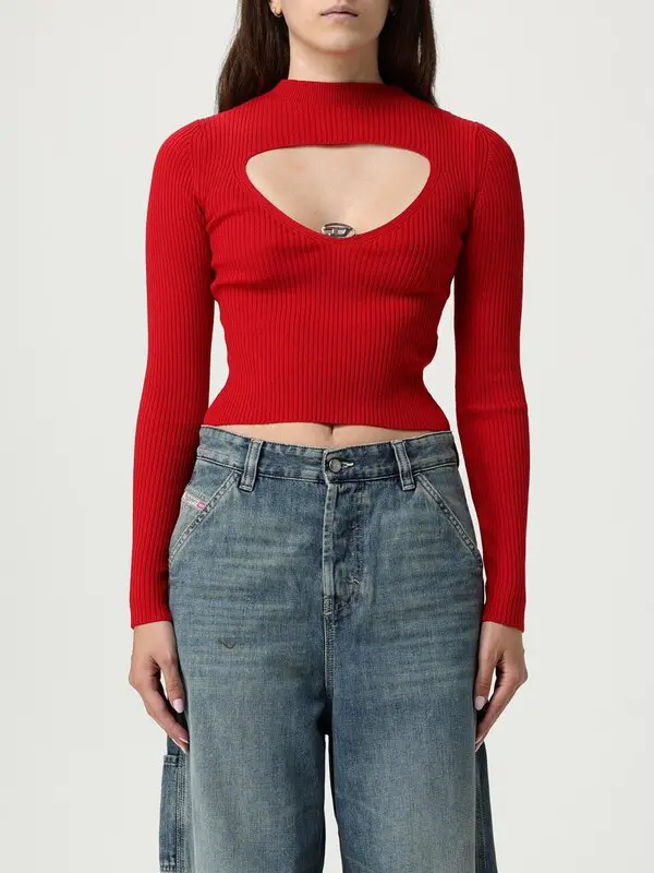 DIESEL® Ribbed Knit Top With Cut-out Detail - Red