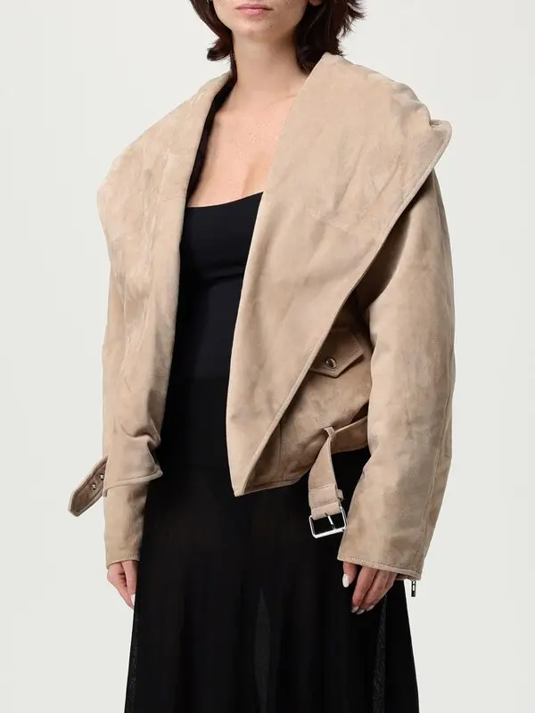 Alaïa Belted Suede Jacket With Hood - Beige