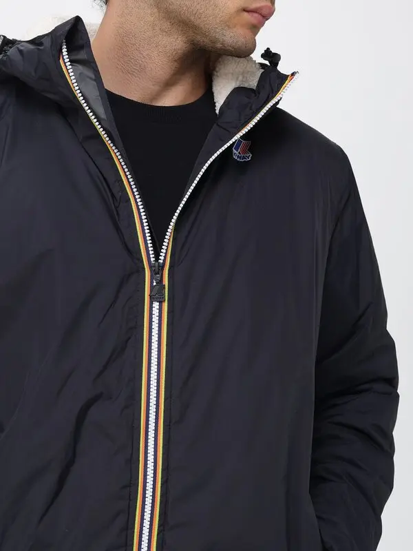 K-WAY Fleece-lined Hooded Nylon Windbreaker - Black