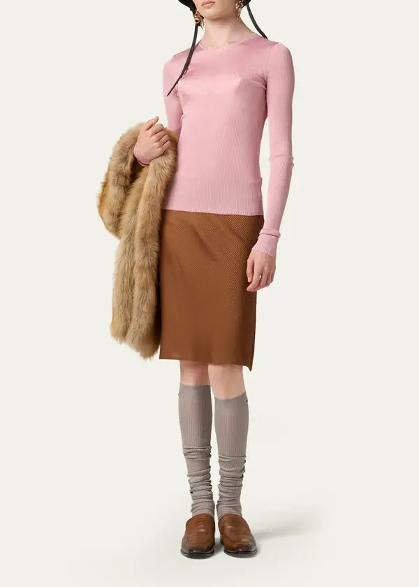 Miu Miu Diagonal Rib Silk Skirt