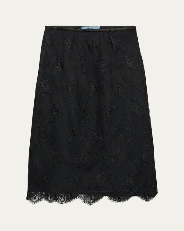 Prada Sheer Lace Knee Length Skirt - Nero