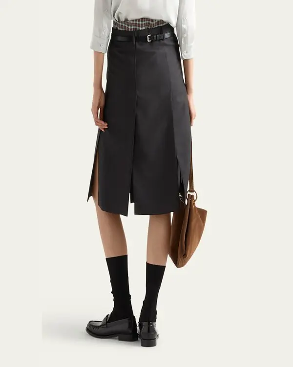 Prada Grisaglia Check Pleated Slit Skirt