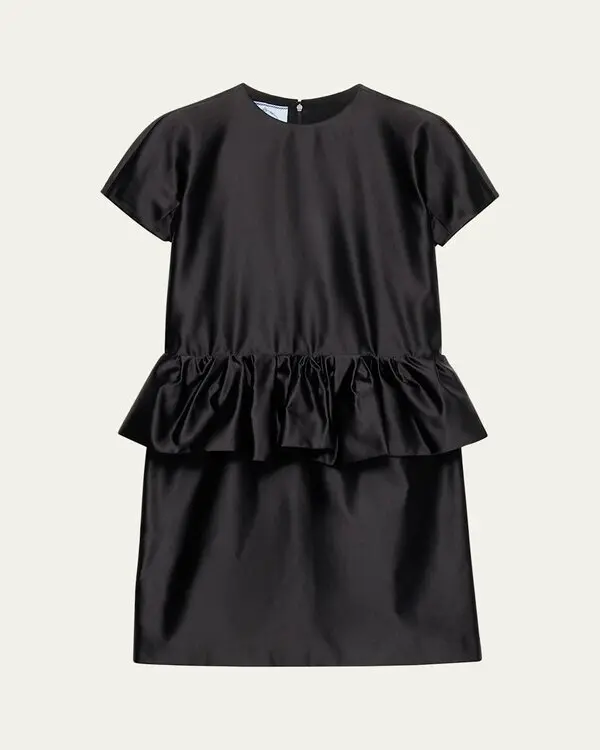 Prada Duchesse Silk Peplum Mini Dress - Nero