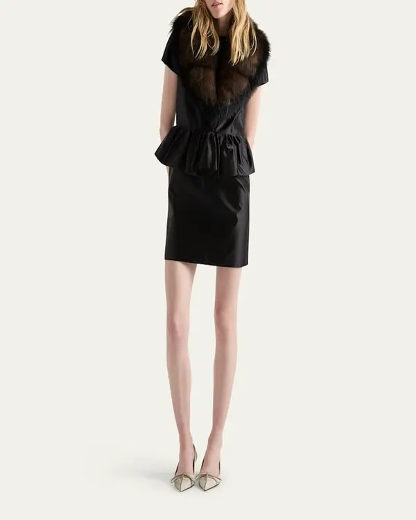 Prada Duchesse Silk Peplum Mini Dress - Nero