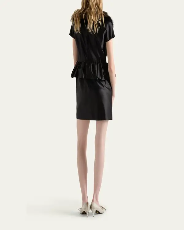 Prada Duchesse Silk Peplum Mini Dress - Nero