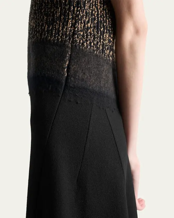 Prada Shetland Mouliné Sleeveless Two-tone Midi Dress