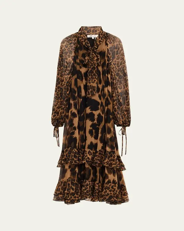 Diane Von Furstenberg Nadine Leopard-Print Midi Dress Snow