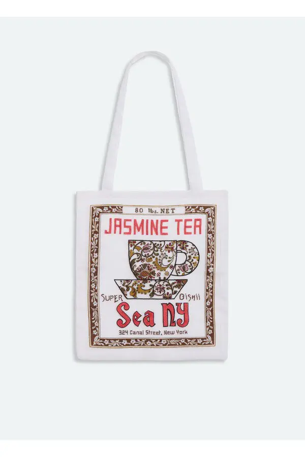 Sea Jasmine Tea Embroidered Tote