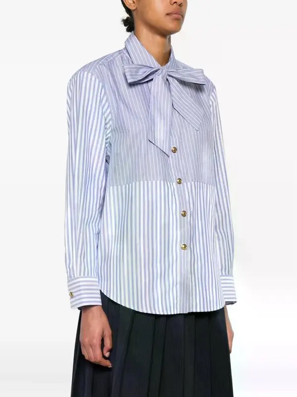 Sandro Striped Cotton Shirt With Detachable Tie Neck - Blue
