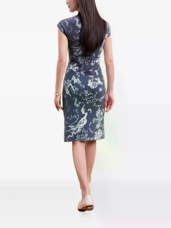 qipao dress blue Navy Blue Black Lace Modern Qipao / Cheongsam Prom Dress main image 1