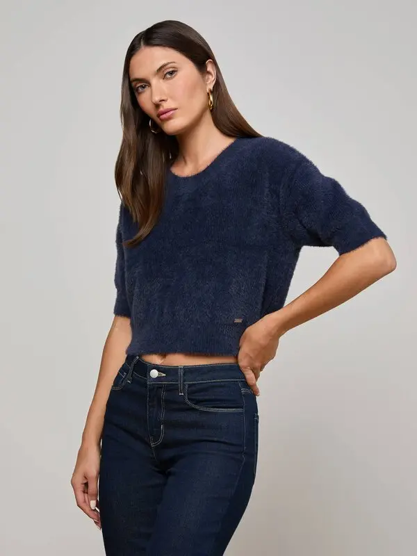 L'Agence Guinevere Cropped Sweater - Midnight