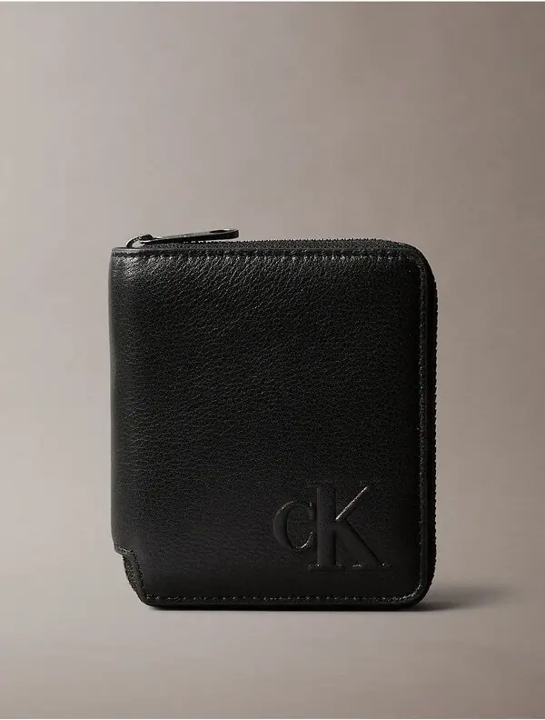 Calvin Klein Leather Zip Bifold Wallet - Black