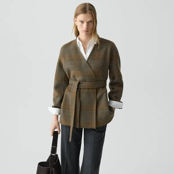Theory Cardigan Jacket In Plaid Wool-cashmere