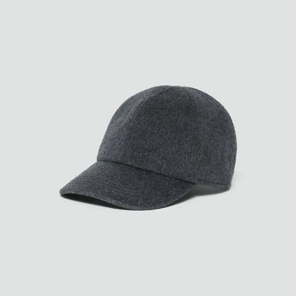 Theory Baseball Cap In Double-face Wool-cashmere - Charcoal Melange
