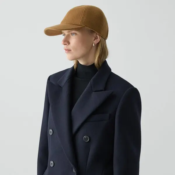 Theory Baseball Cap In Double-face Wool-cashmere - Wood