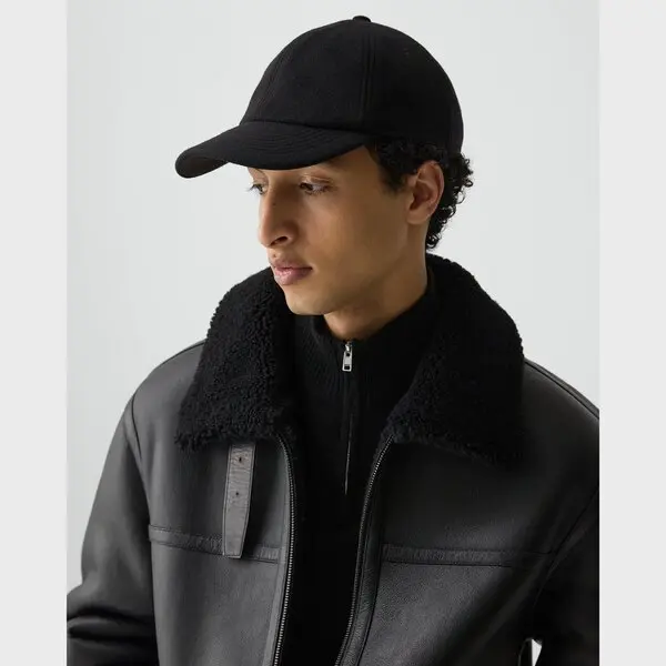 Theory Baseball Cap In Double-face Wool-cashmere - Black