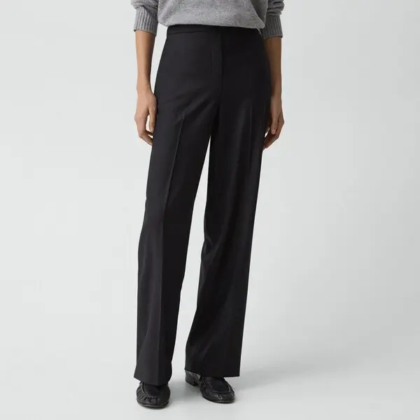 Theory Wide-leg Pull-on Flannel Pant - Black