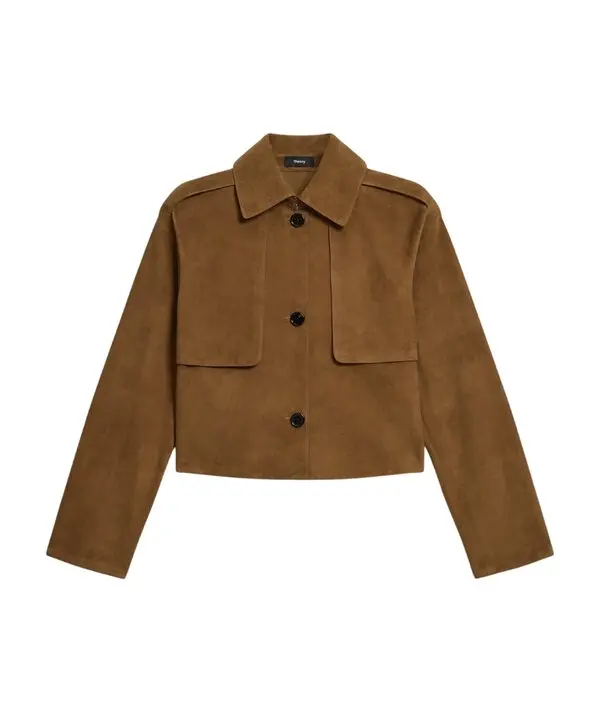 Theory Cropped Suede Trench Coat