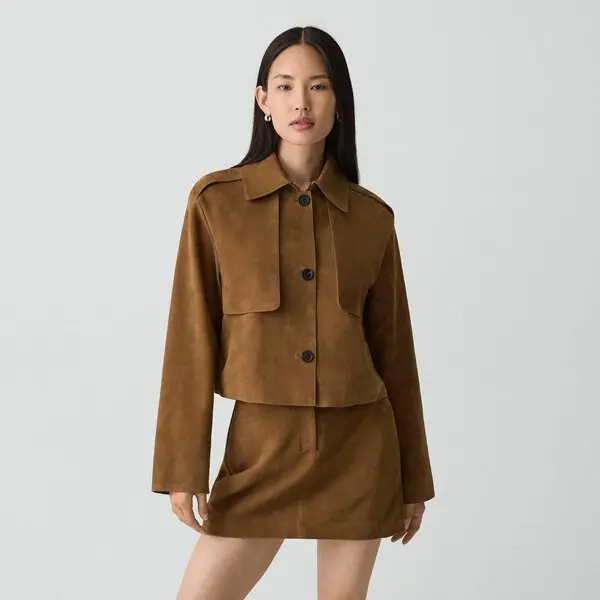 Theory Cropped Suede Trench Coat