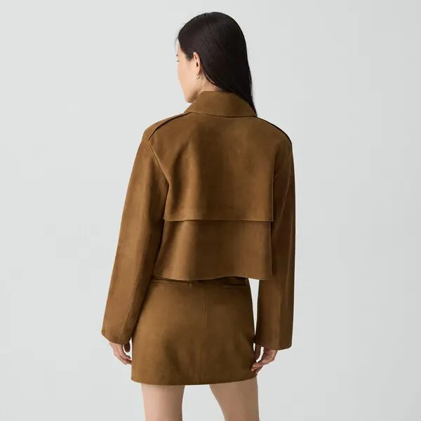 Theory Cropped Suede Trench Coat