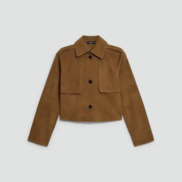 Theory Cropped Suede Trench Coat