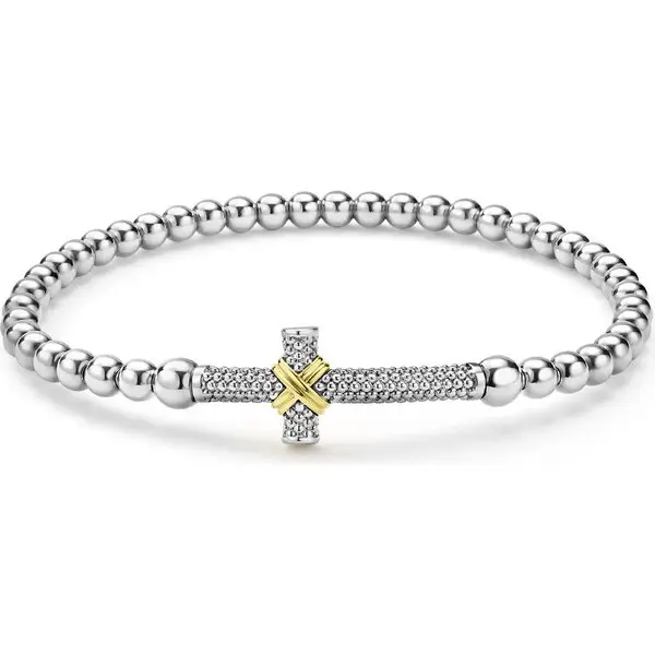Lagos Signature Caviar Cross Bead Stretch Bracelet - Silver