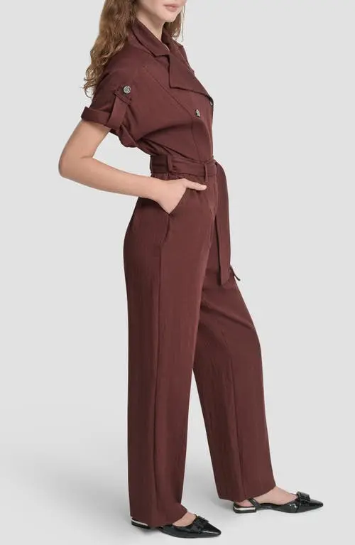 Dkny Twill Tie Waist Jumpsuit - Bitter Chocolate