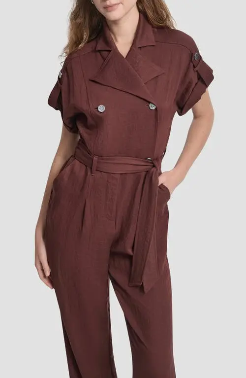 Dkny Twill Tie Waist Jumpsuit - Bitter Chocolate