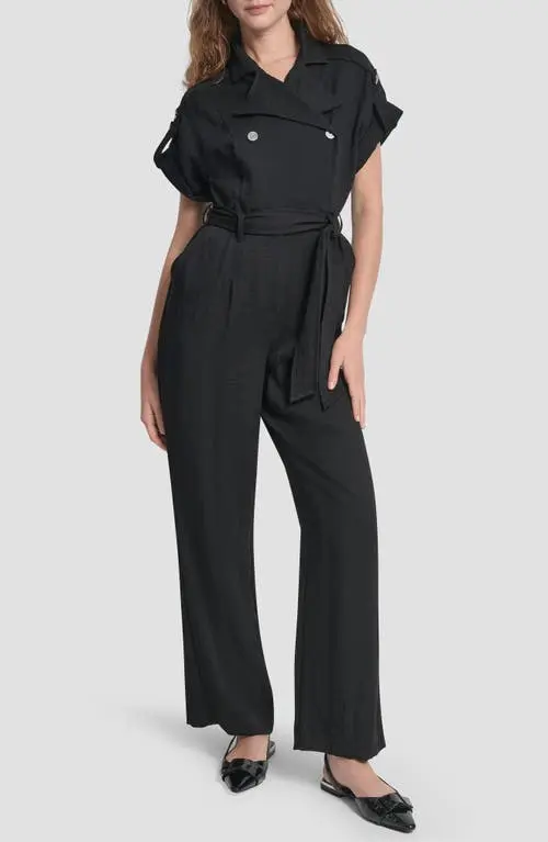 Dkny Twill Tie Waist Jumpsuit - Black