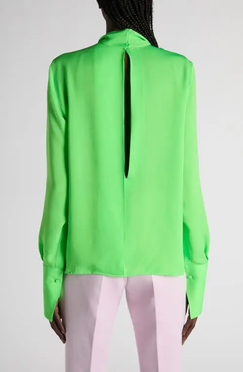 TOM FORD Keyhole Cutout Washed Silk Georgette Top - Green Flash