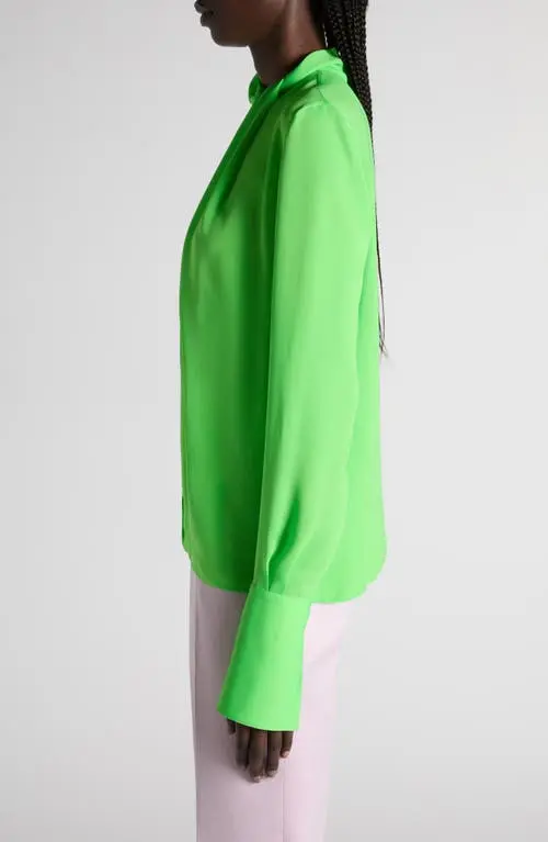TOM FORD Keyhole Cutout Washed Silk Georgette Top - Green Flash