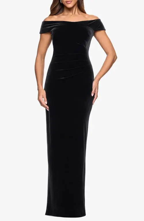 XSCAPE EVENINGS Off-the-shoulder Velvet Gown - Black