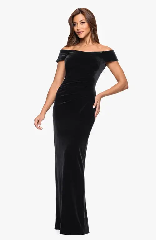 XSCAPE EVENINGS Off-the-shoulder Velvet Gown - Black