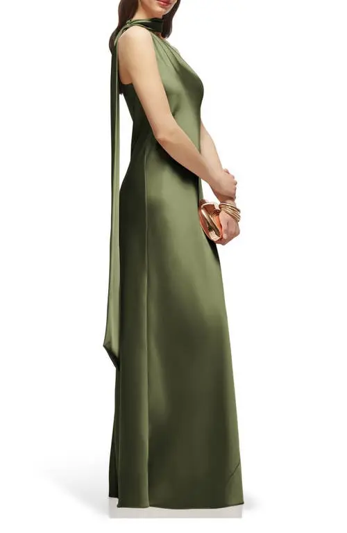 After Six Scarf Detail One-shoulder Charmeuse Gown - Olive Green