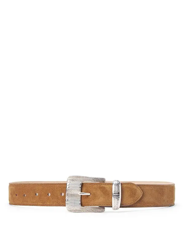 L'Agence Aya Engraved Buckle Western Belt - Cognac Suede