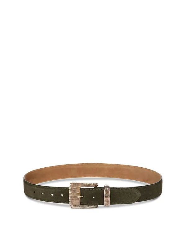 L'Agence Aya Engraved Buckle Western Belt - Olive Suede