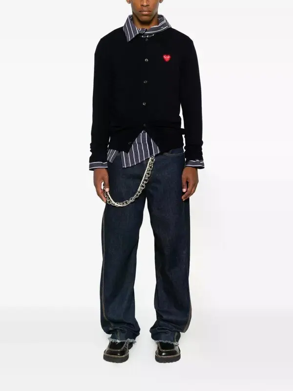 Play Comme Des Garcon Heart-emblem Cardigan With Rhinestone Embellishments - Blue