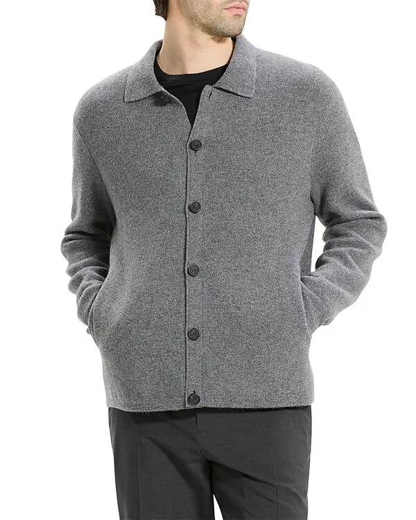 Theory Cameron Corded Cashmere Button Sweater - Charcoal Melange