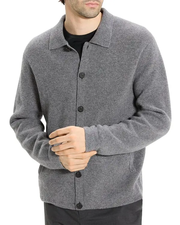 Theory Cameron Corded Cashmere Button Sweater - Charcoal Melange